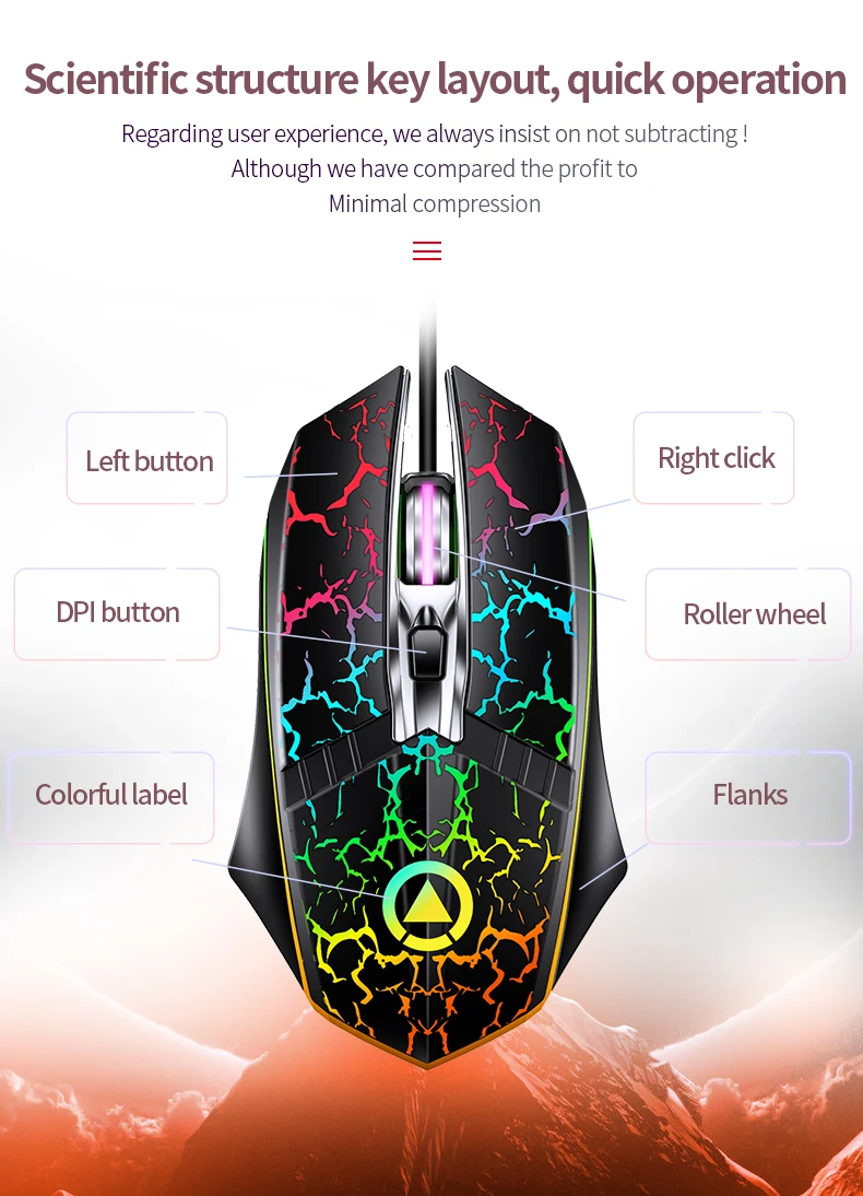 G11 Wired 4-Button USB Gaming Mouse with Burst Crack Light Colorful ...