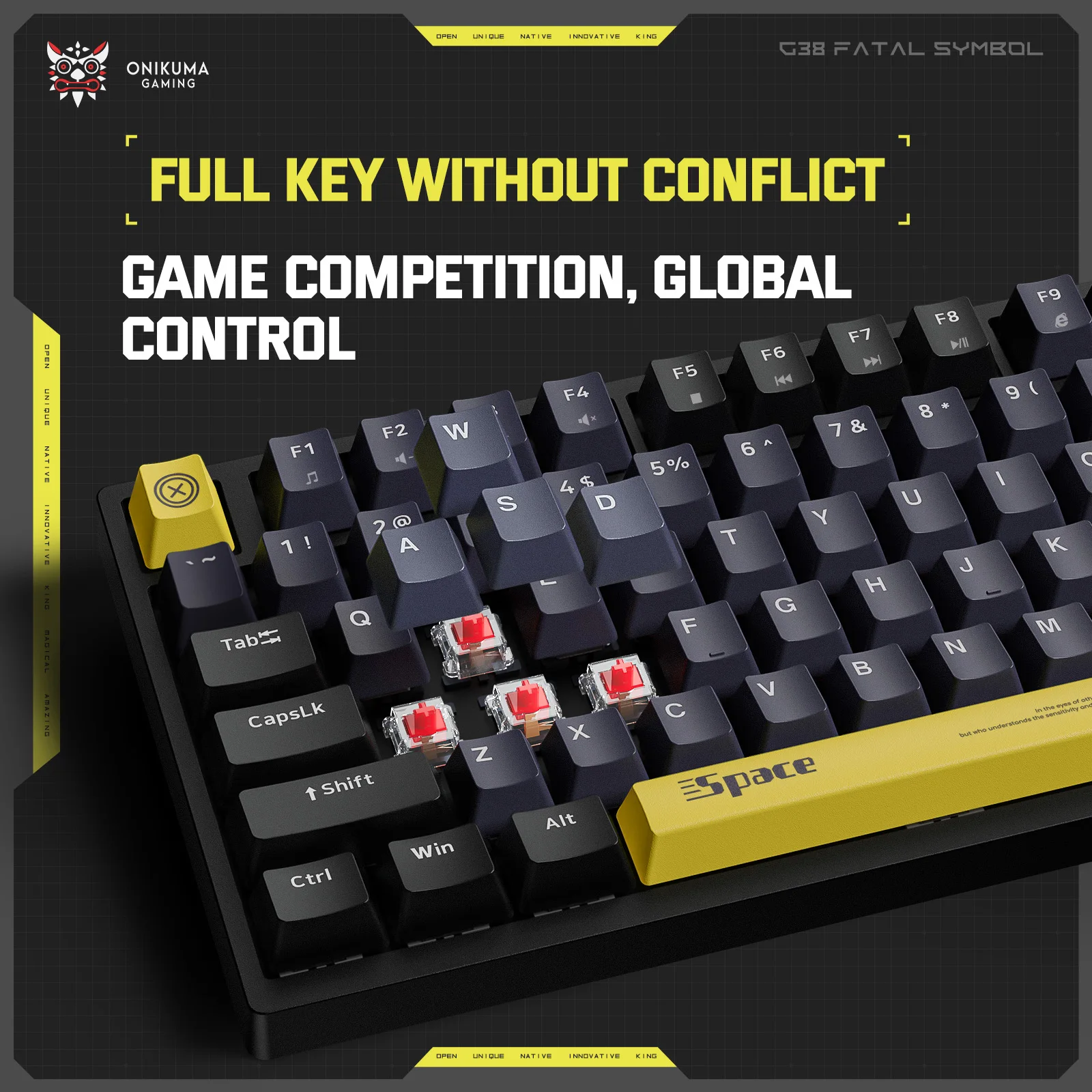 Onikuma G38 Wired Ergonomic Gaming Keyboard Double Color Injection Keycap Led Backlit Mechanical ...