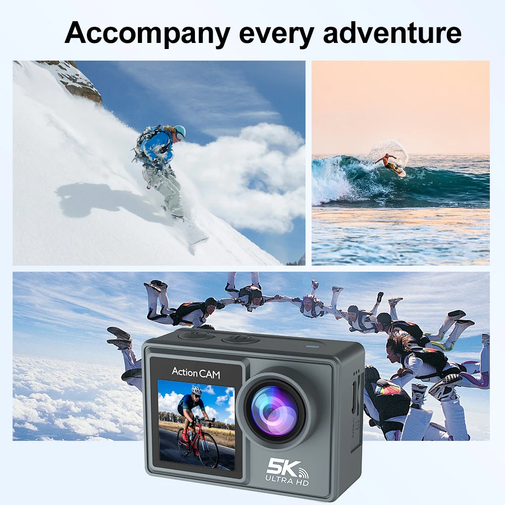5k 30fps Go Pro Dual Screen Action Camera - Waterproof & EIS