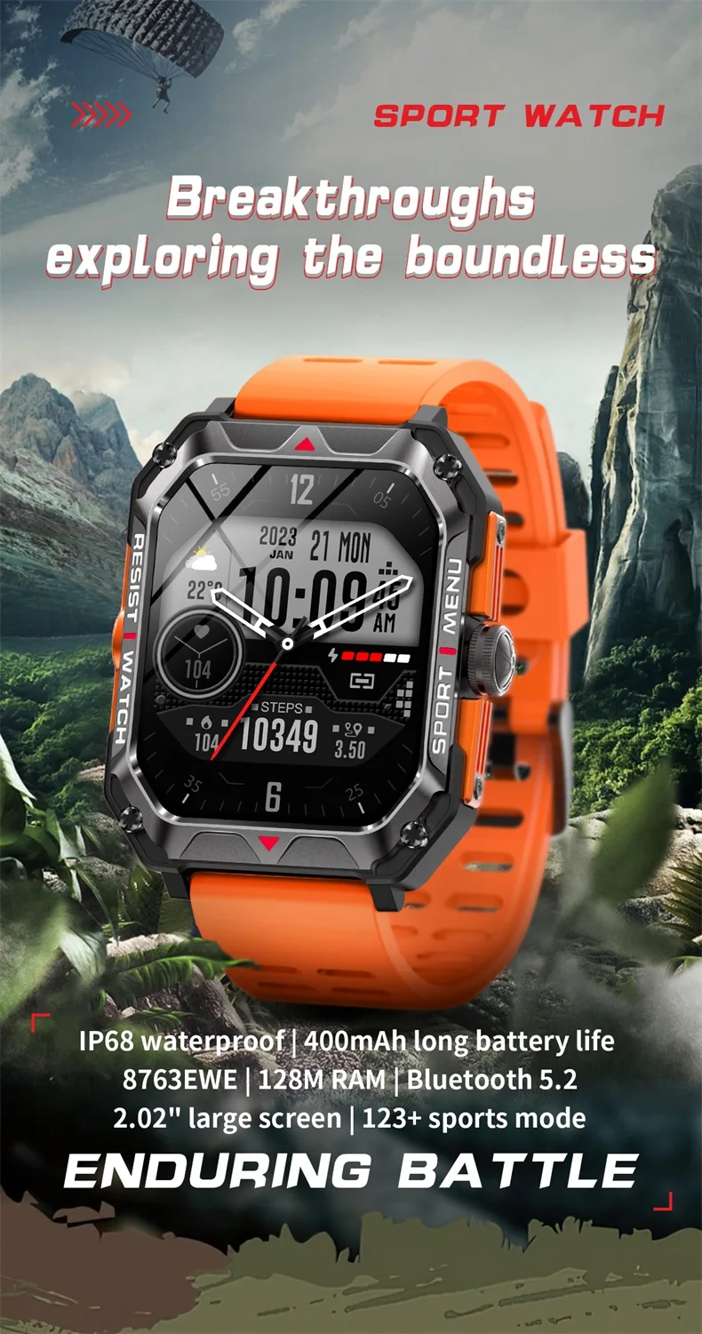 H22 Smartwatch - IP68 Men Outdoor Sports Watch with 400mah Battery
