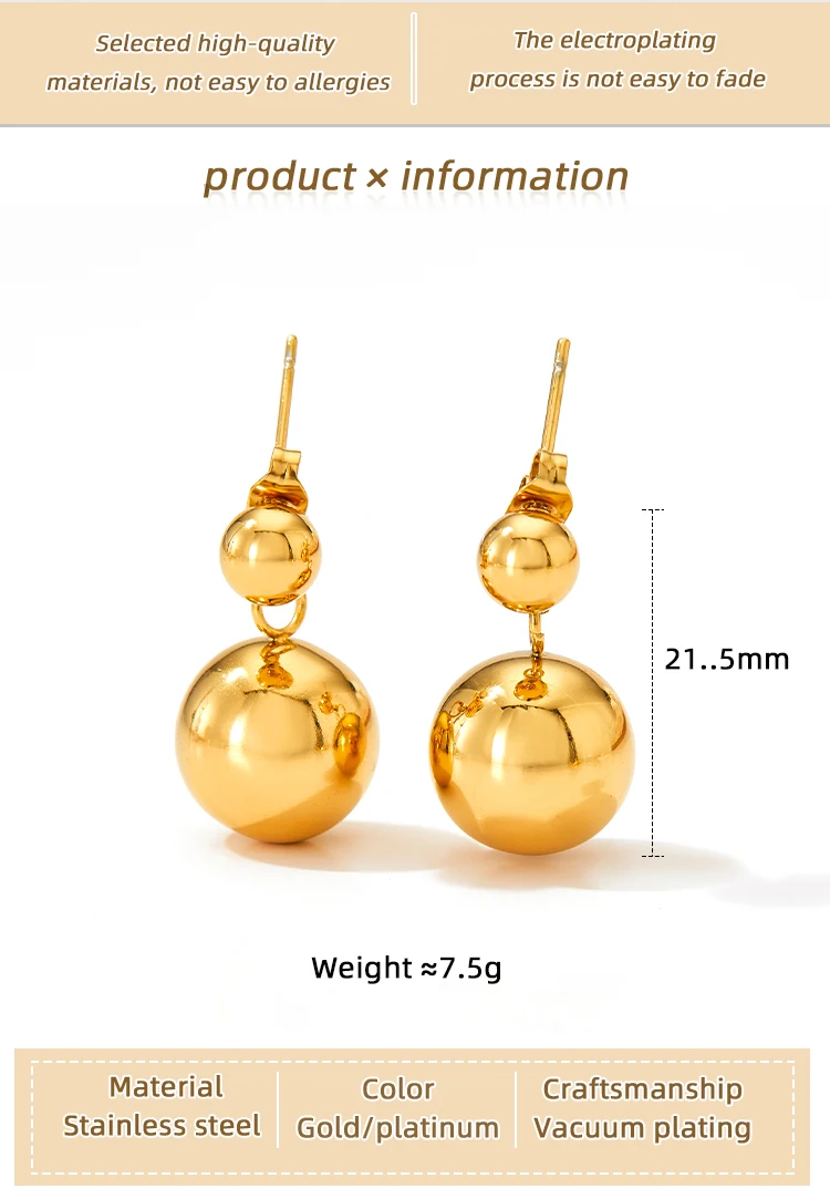 Wholesale New Design 18k Gold Stainless Steel Long Dangling Big Ball ...
