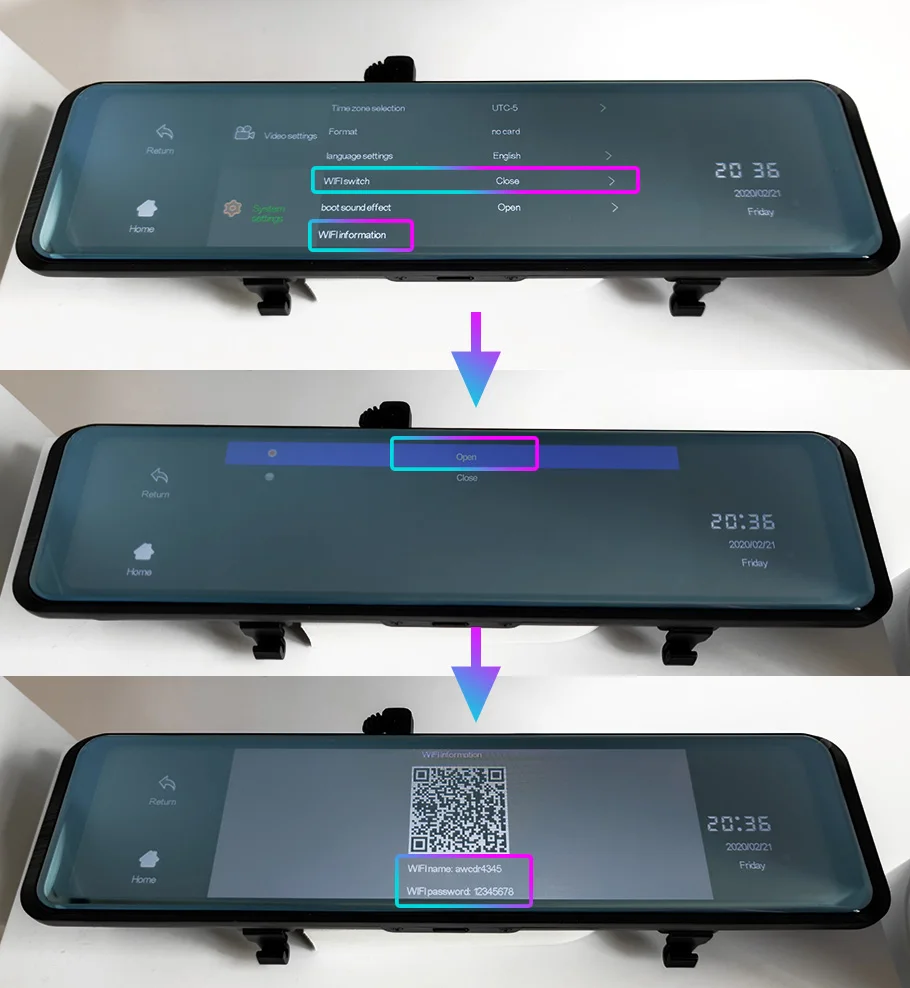 12 Inch 4K Dual Lens Dash Cam Mirror with Wifi & GPS - Front & Rear ...