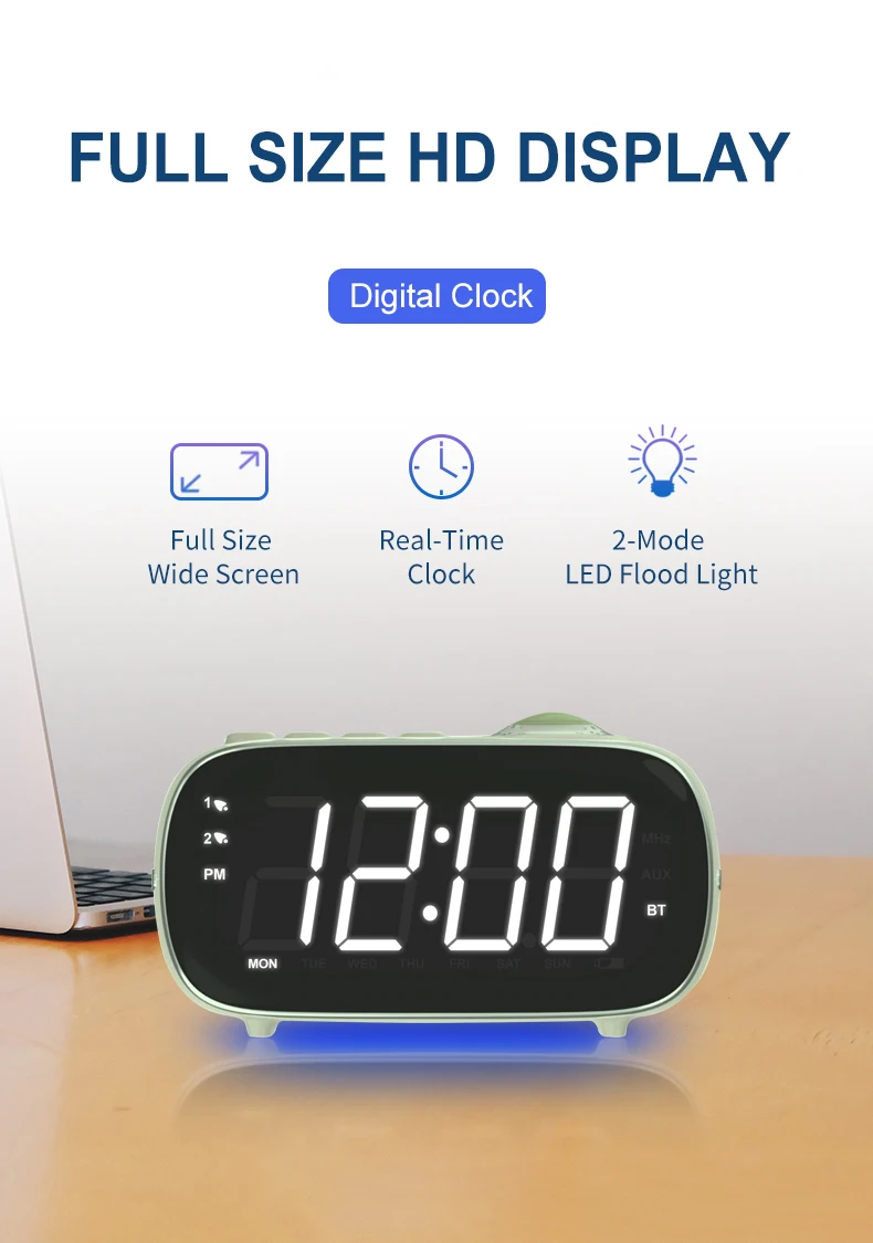 Portable Black Green Led Hd Screen Fm/am Home Alarm Clock Radio - Buy ...