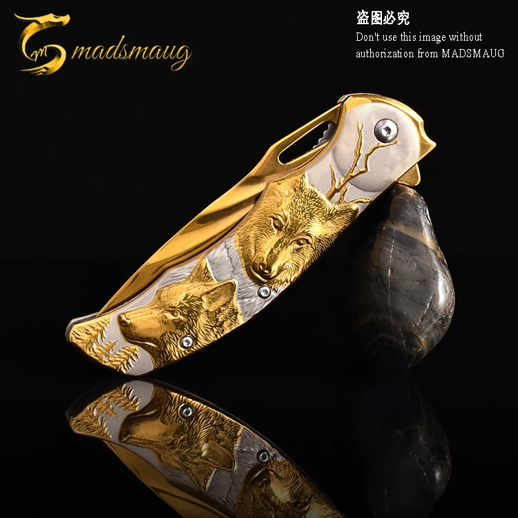 Madsmaug 3d Embossed Wolf Stainless Steel Edc Pocket Knife Outdoor ...