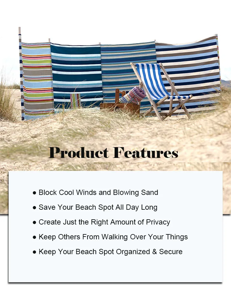Long Privacy Screen with Hardwood Poles Rubber Mallet Portable Beach ...