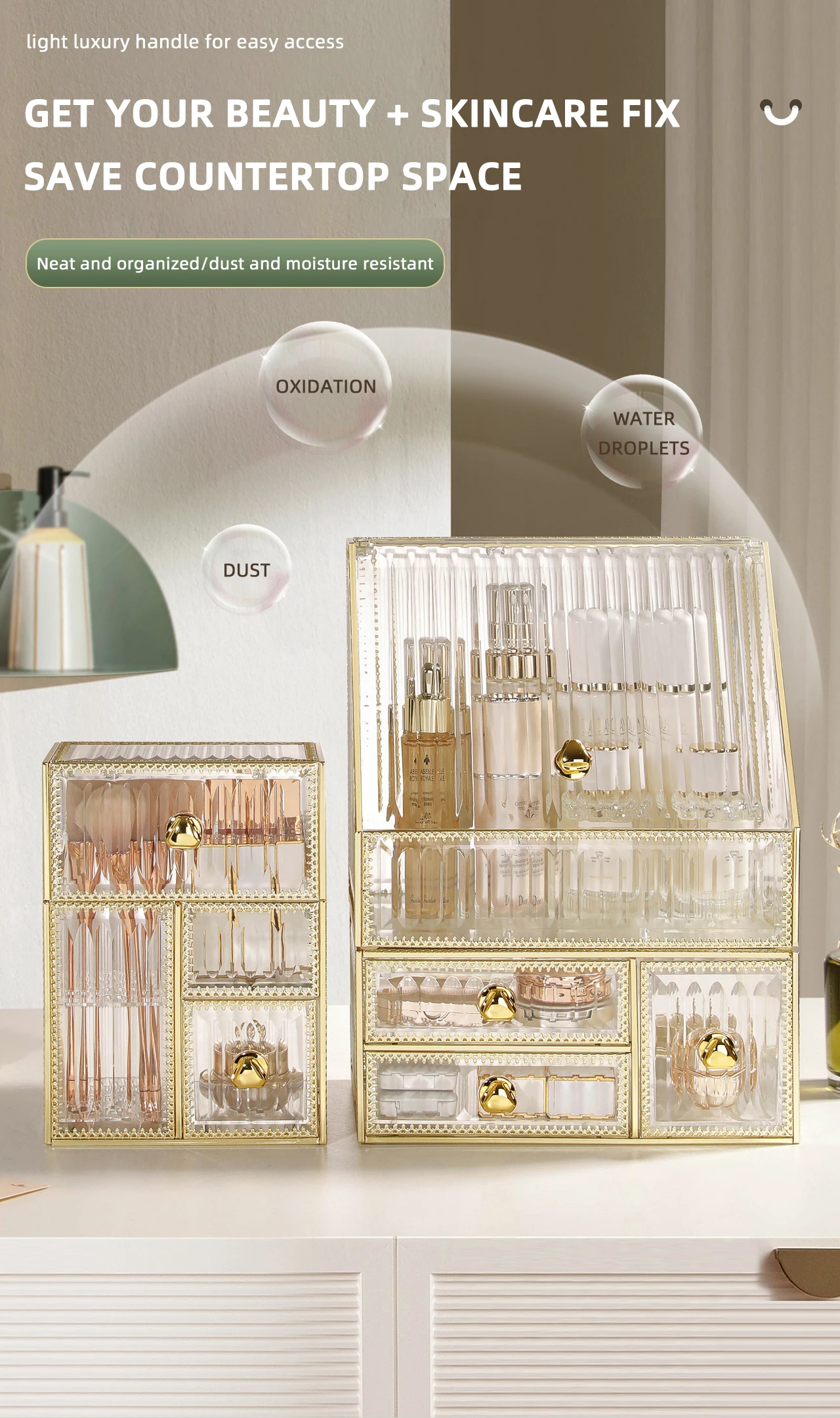 Stackable Plastic Cosmetic Organizer Vanity Organizer Shelf Box With ...