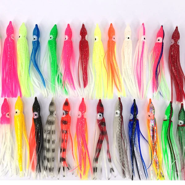 Customized 4cm-24cm Soft Plastic Trolling Fishing Using Octopus Skirts And Luminous Squids Skirt ...