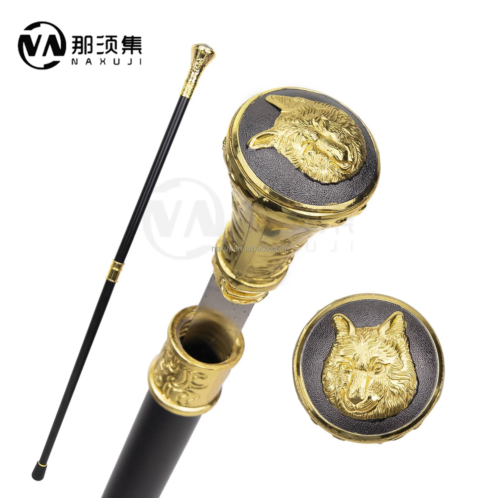 Luxury Wolf Head Totem Walking Stick Cosplay Crosier Stick Gold Self ...