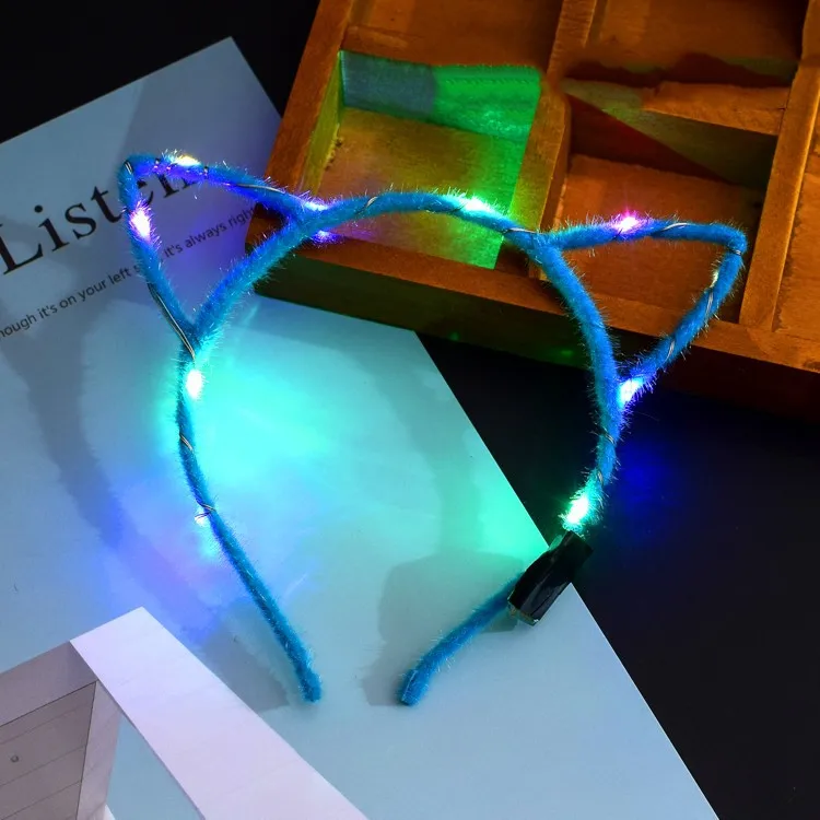 New Glowing Light up Cat Ears Led Color Change Flash Kitten Headband ...