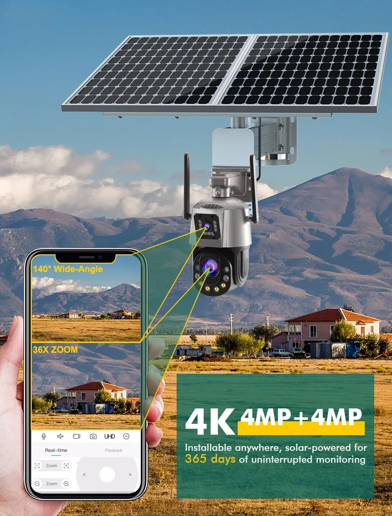 360 Degree Solar Powered Cctv Camera 36x Zoom Hd Intelligent Solar Energy Alert Ptz Camera Dual ...