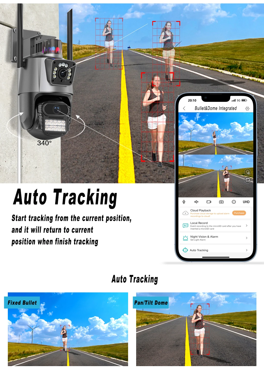 2K Dual lens Dual Screen WIFI PTZ Auto Tracking outdoor Security IP ...