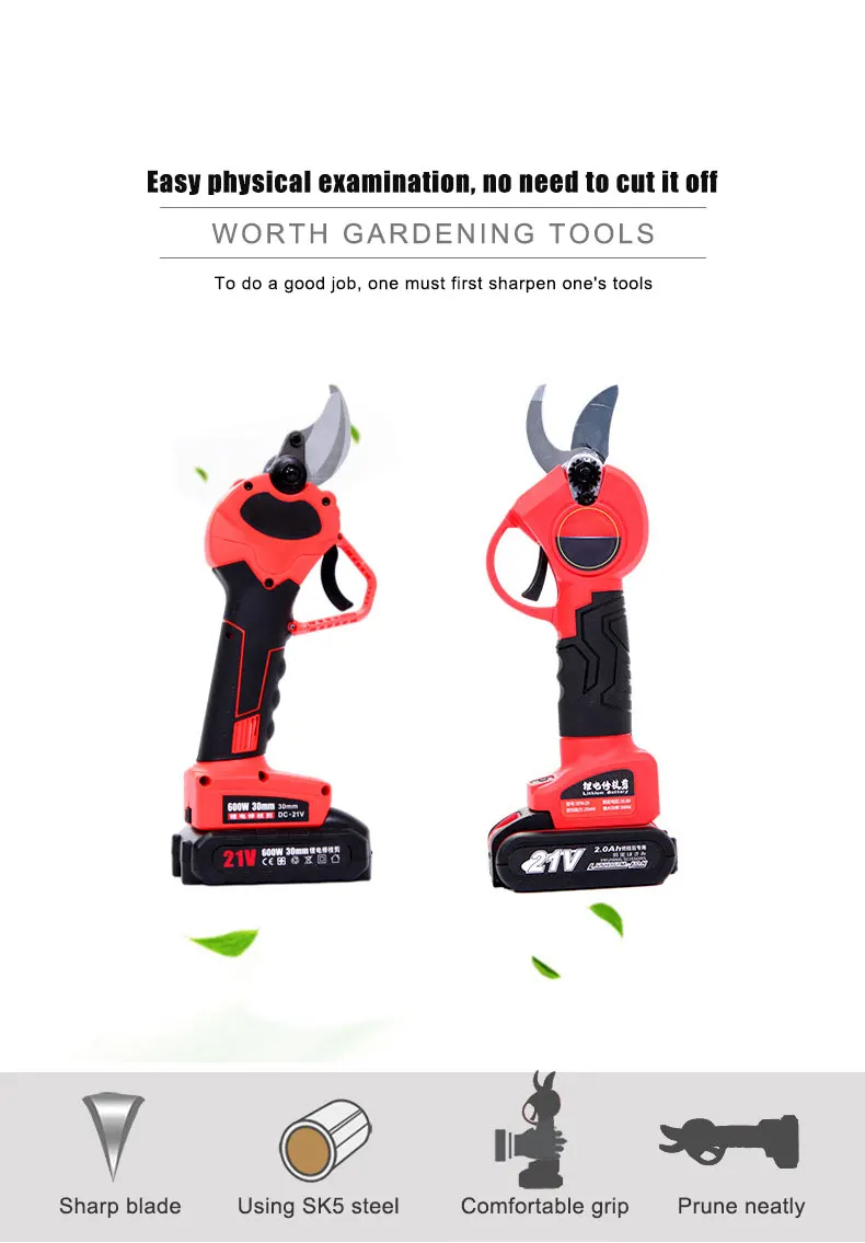 Electric Pruning Industri Hedge Shears Trimmer Lithium Battery 45mm Pruner Powered Pruning ...