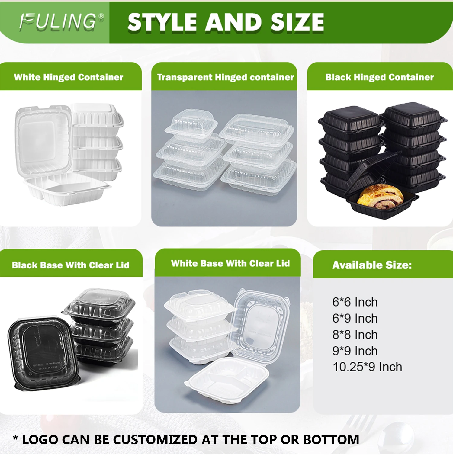 FULING Manufacturer 9X9 Inch Take Out Box Disposable Clamshell 3 ...