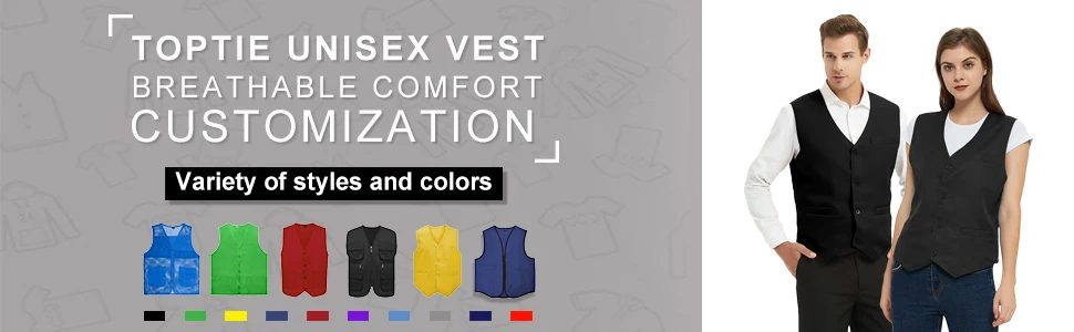 Custom Bartender Waiter Uniforms - Unisex Button Vests