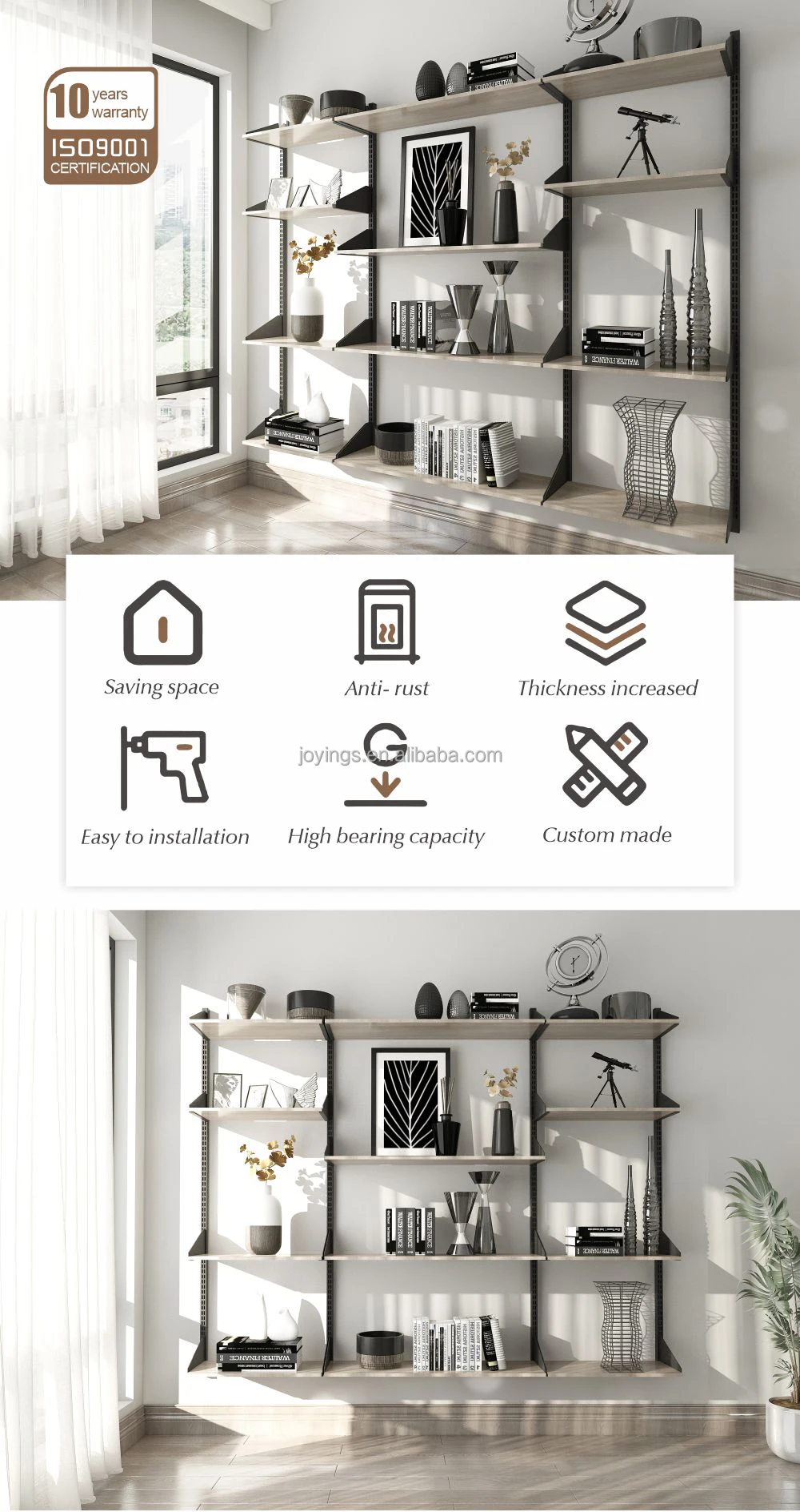 Vasagle Floating Wall Shelf Mdf I Shape Rustic Brown Display Storage ...