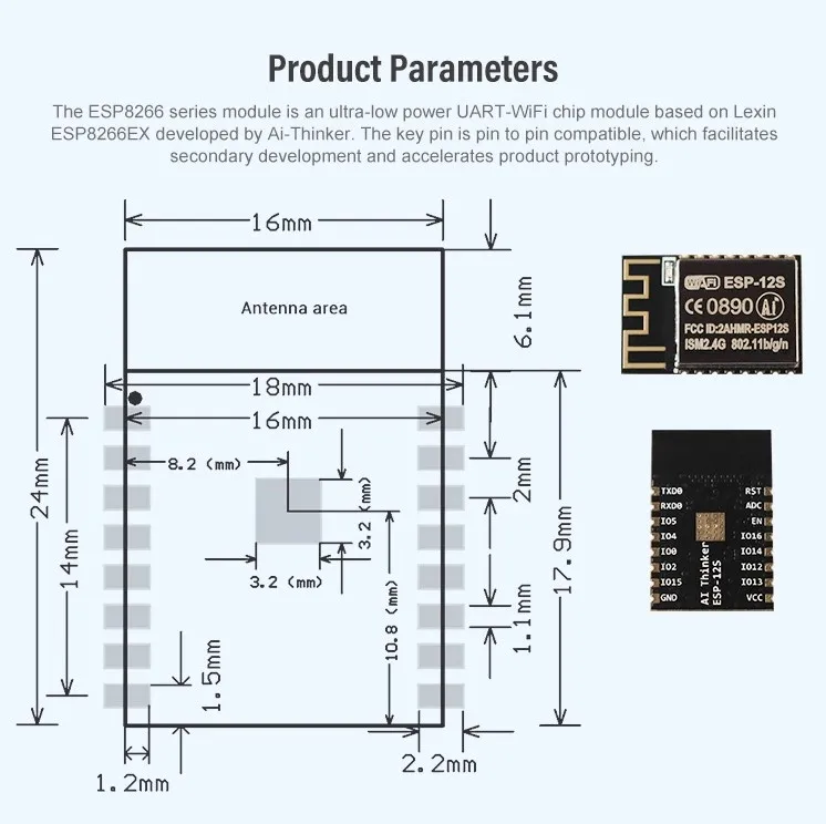 Original ESP-12S ESP8266-12S ESP8266 TTL to WIFI wireless module by Ai ...