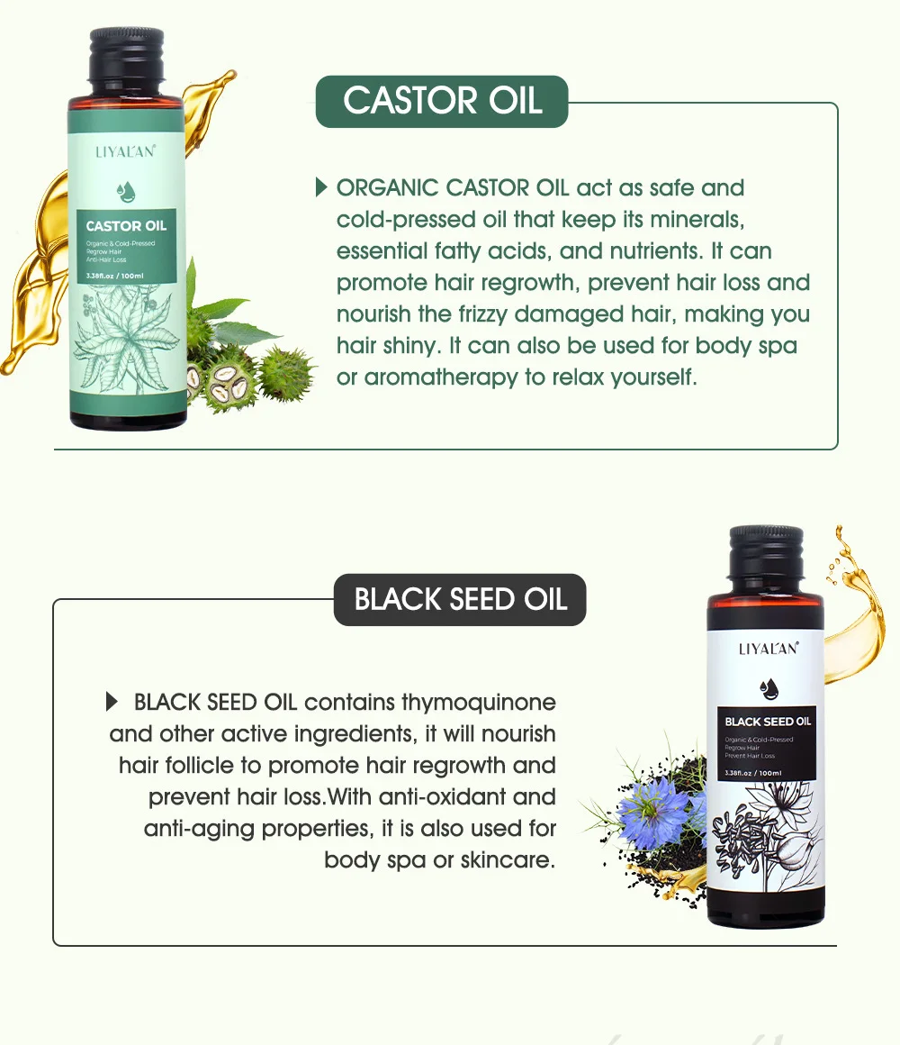 Hair Care Organic Castor Oil Black Seeds and Spa Body Care Massage ...
