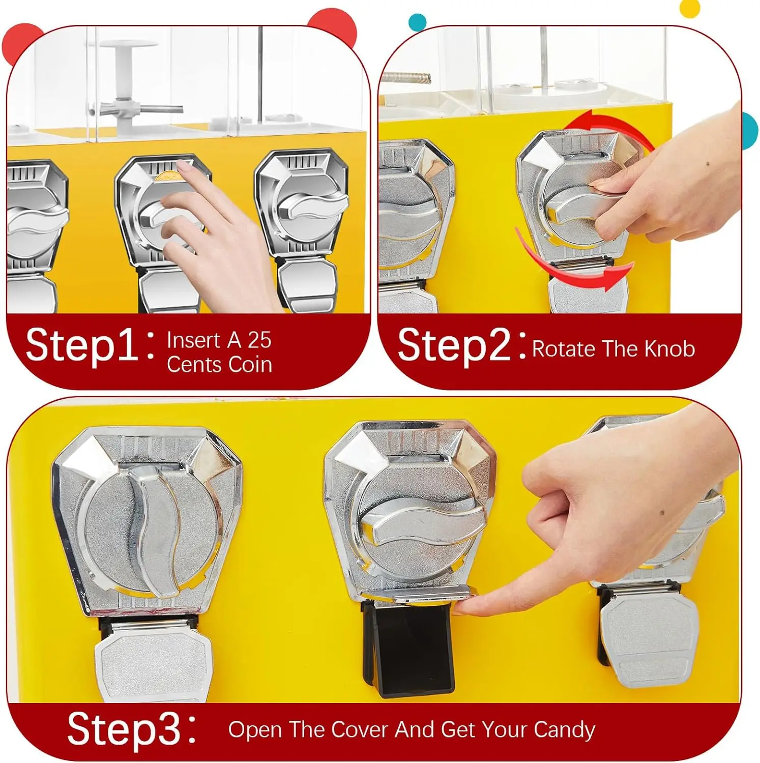 Kids Candy Vending Machines Triple Compartment Gumball Dispenser ...
