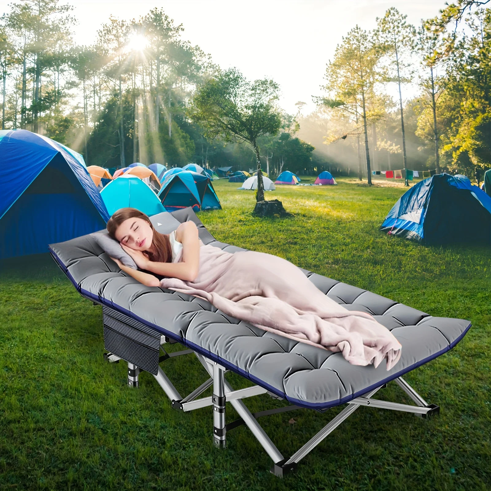 75" Folding Bed Cot Portable Travel Hiking Double-Sided Mattress Indoor ...