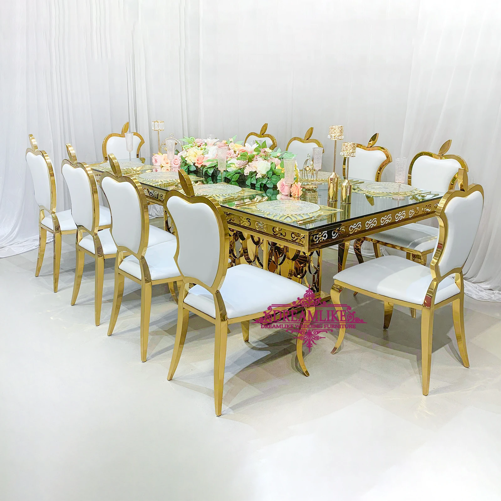 Simple Style Golden Wedding Dining Tables Luxury Italian Modern Top ...