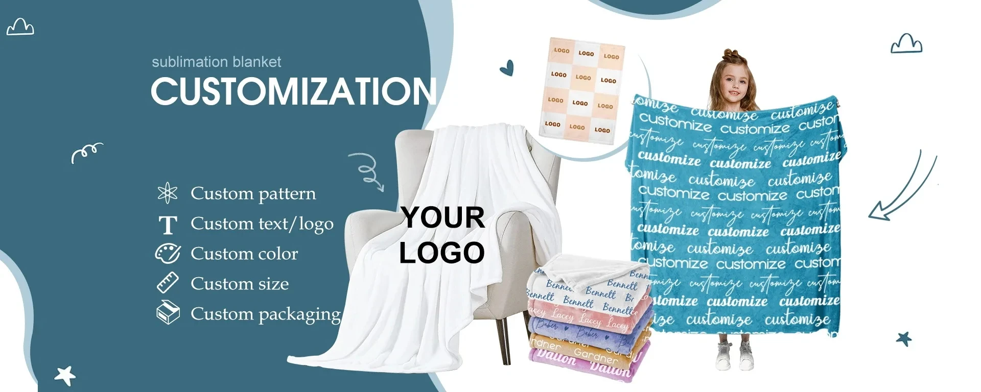 Customized Jacquard Luxury Plush Polyester Soft Screened Embroidered ...