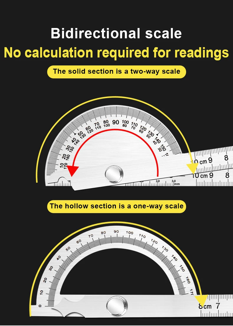 180 Degree Protractor Metal Angle Finder Goniometer Angle Ruler ...