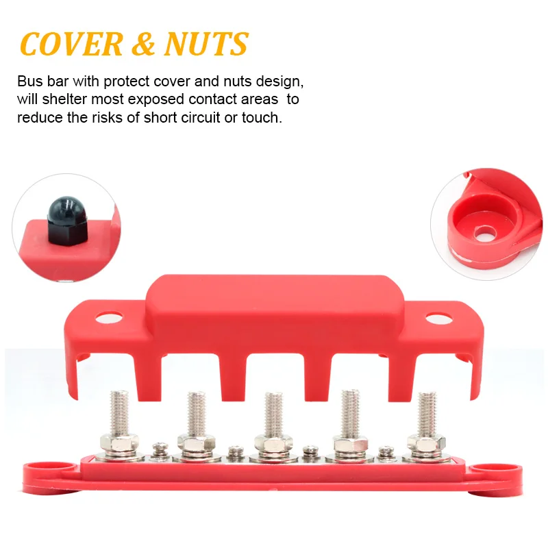12V 300A Bus Bar M8 Spring Terminal Block Power Distribution Block 5 Studs Automotive Marine ...