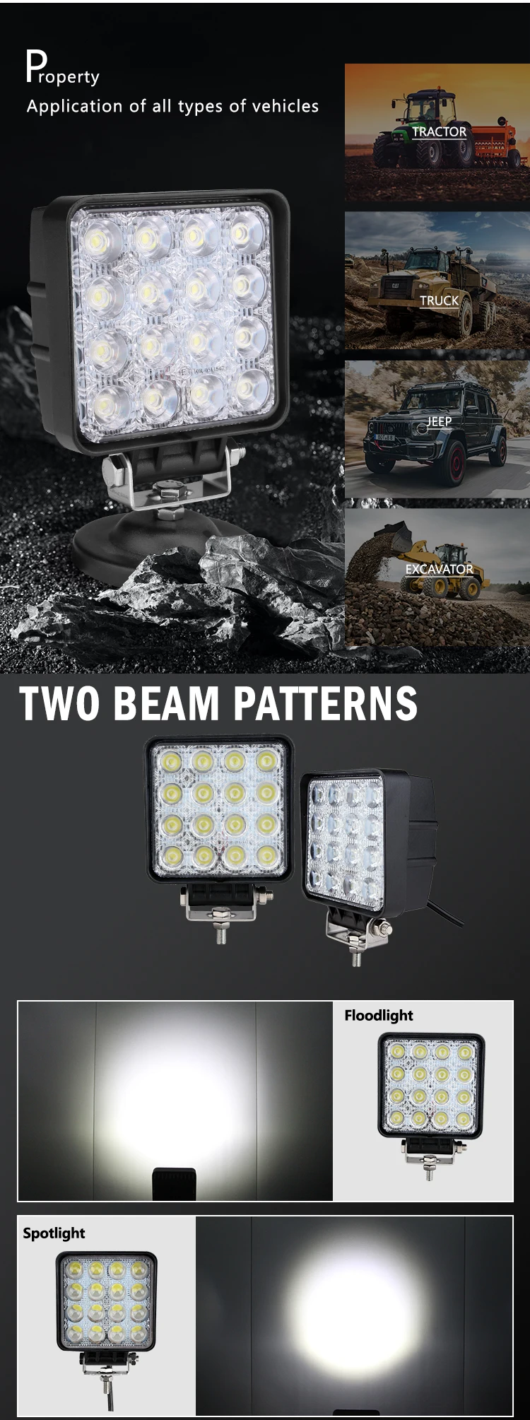 48W Led Square Headlights Tuff Plus Hot Sale 4.3 Inch Square Led Work ...