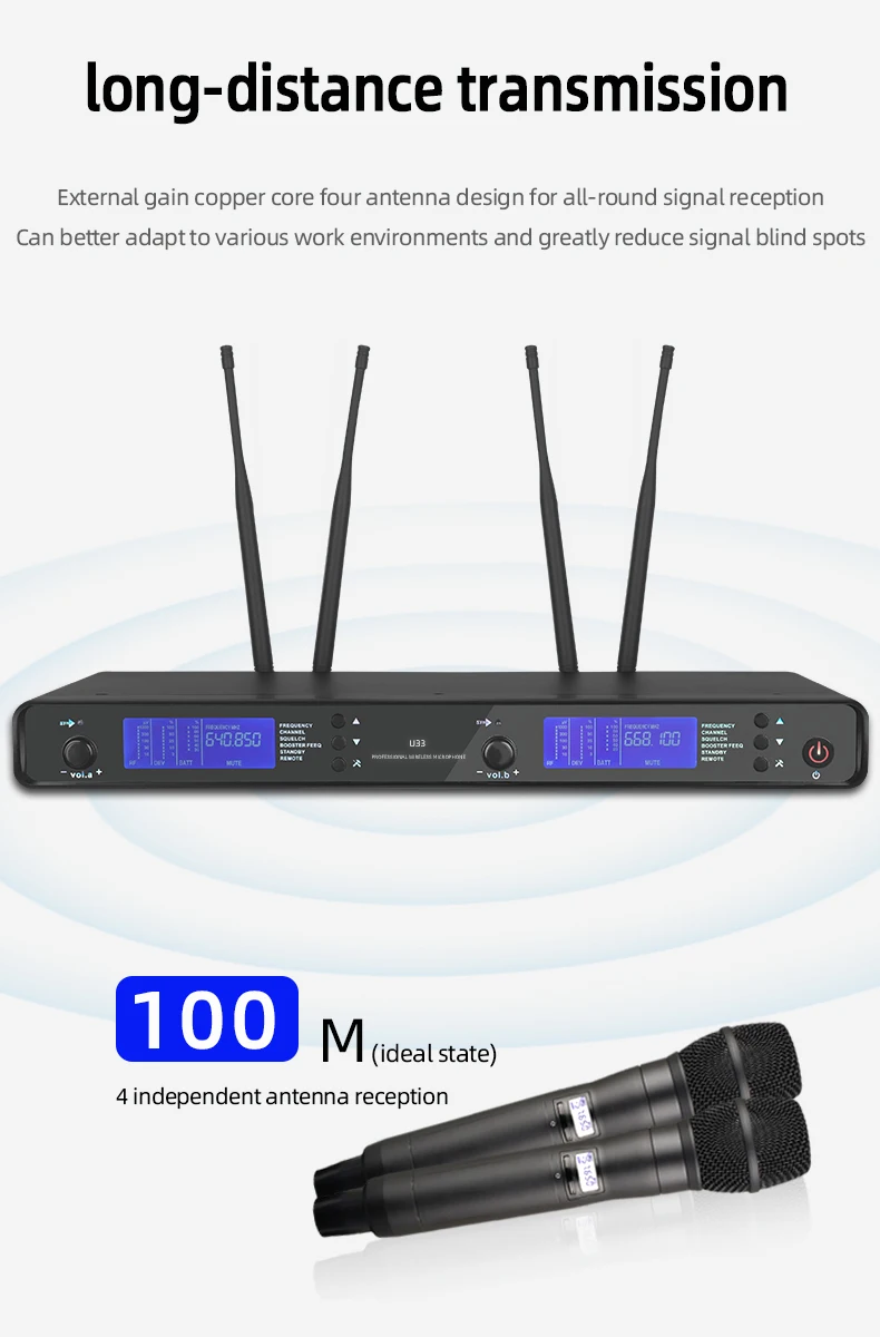 Dual-Channel Long-Distance Wireless Microphone True Diversity U-Segment ...