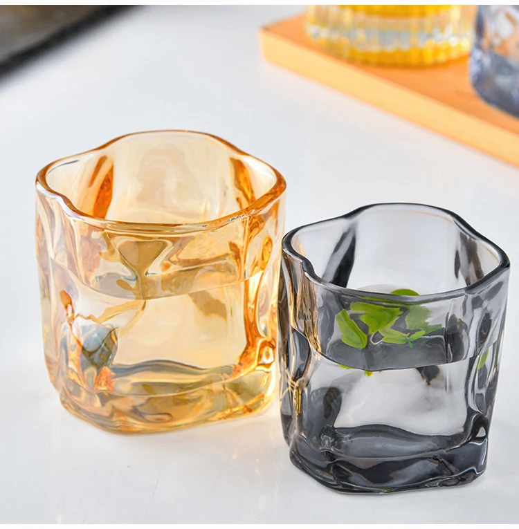 Irregular Shape Empty Smoky Grey Clear Glass Ribbed Amber Candle Jar,8 ...