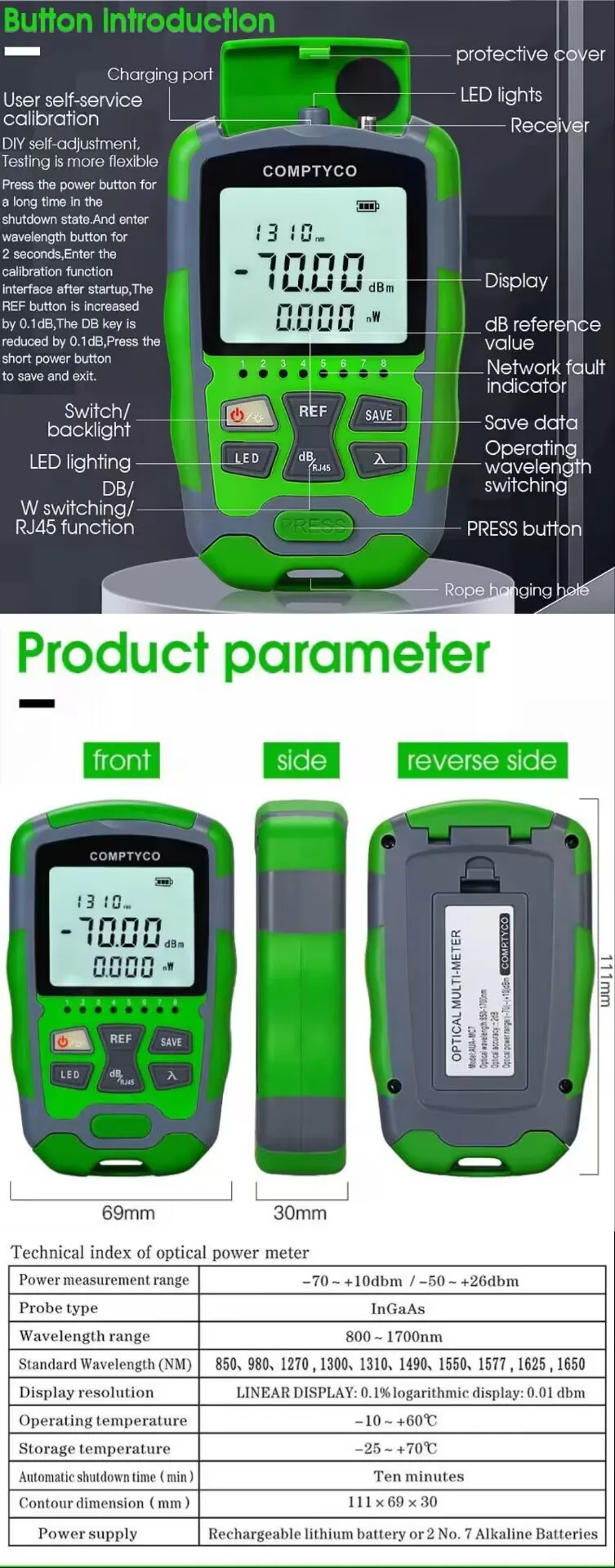 AUa-MC7 Nopm Handheld Mini Fiber Optical Power Meter Visual Fault ...
