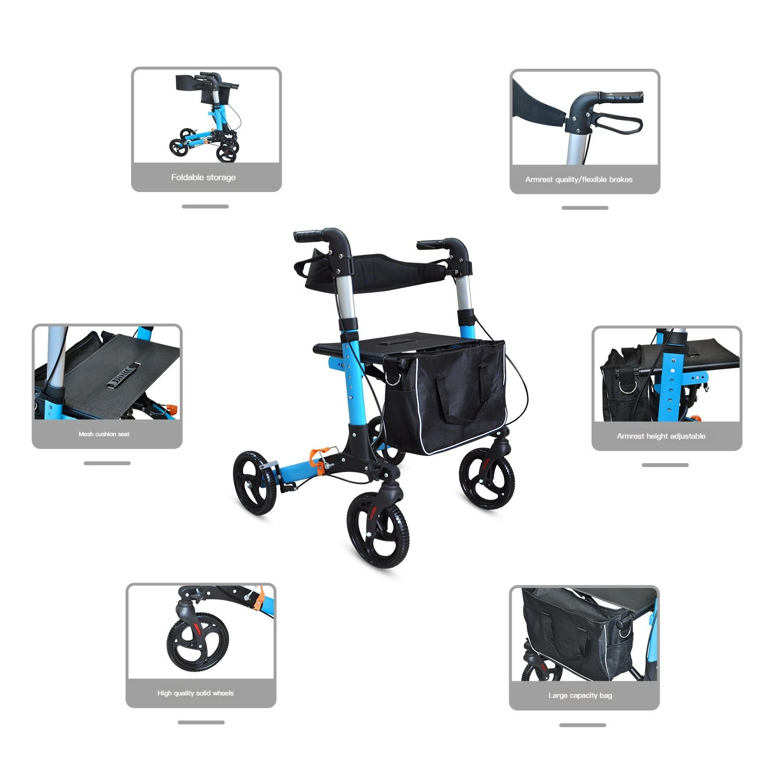 Portable Upright Walker Stand Up Folding Rollator Walker With Basket ...