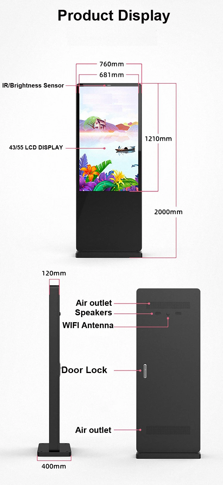 55 Inch Outdoor Vertical Advertising Machine LCD Digital Signage
