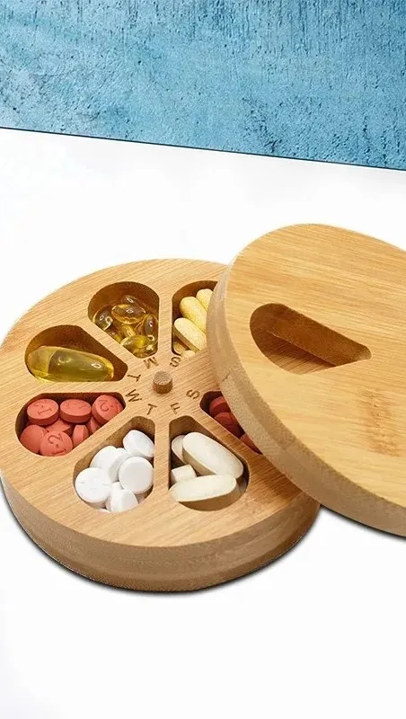 Wooden Pill Packaging Box Wooden Spherical Medicine 7 Day Packaging Box ...
