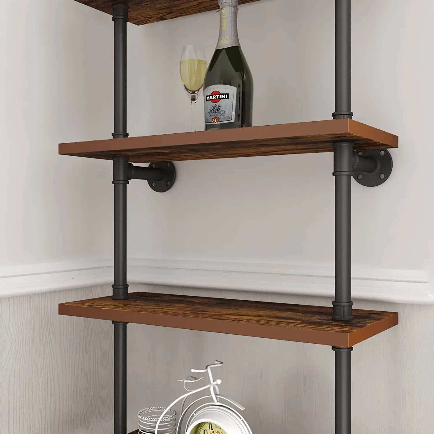 6-tier Black Industrial Pipe Shelf - Rustic Wood Wall Storage