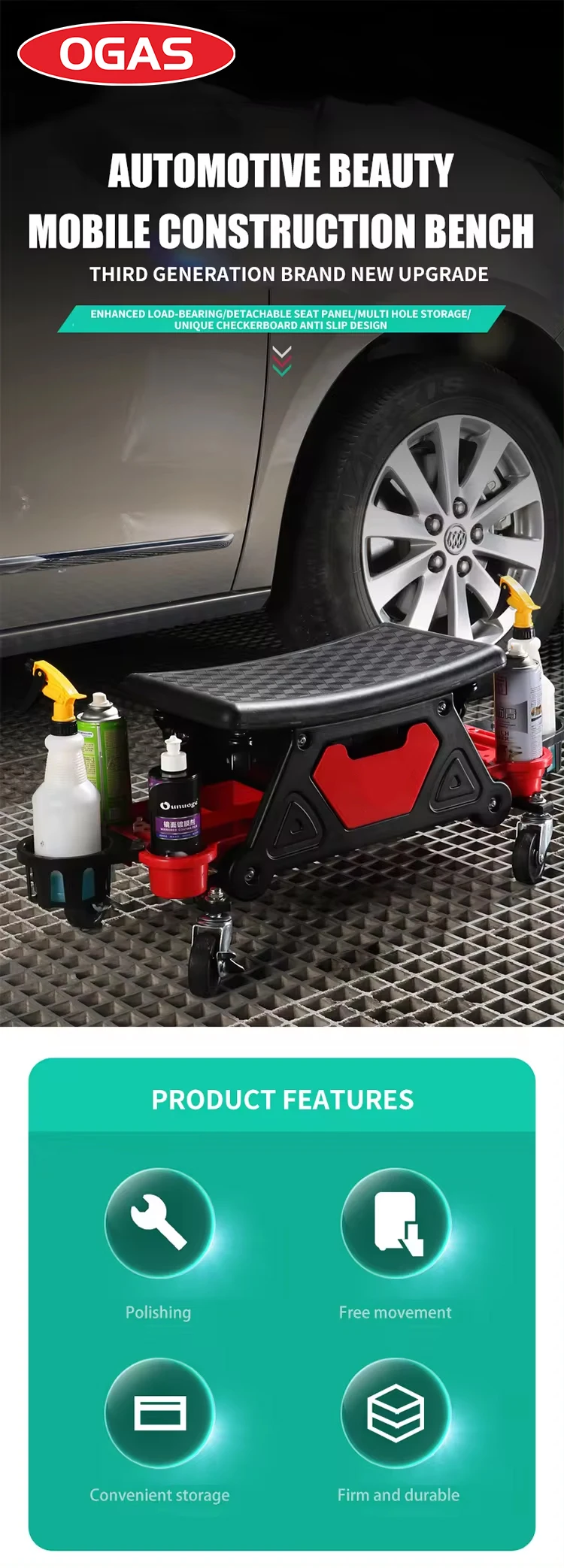 OGAS OEM Rolling Car Wash Stool - Detailing & Polishing