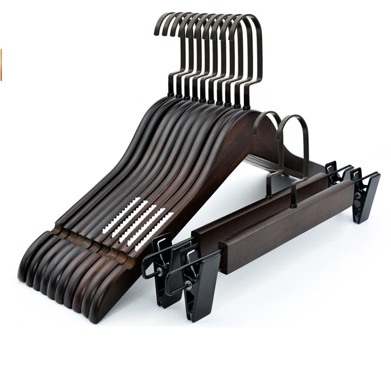 Customized Solid Wood Clothing Dress Non Slip Clothes Hangers Gold Hook ...