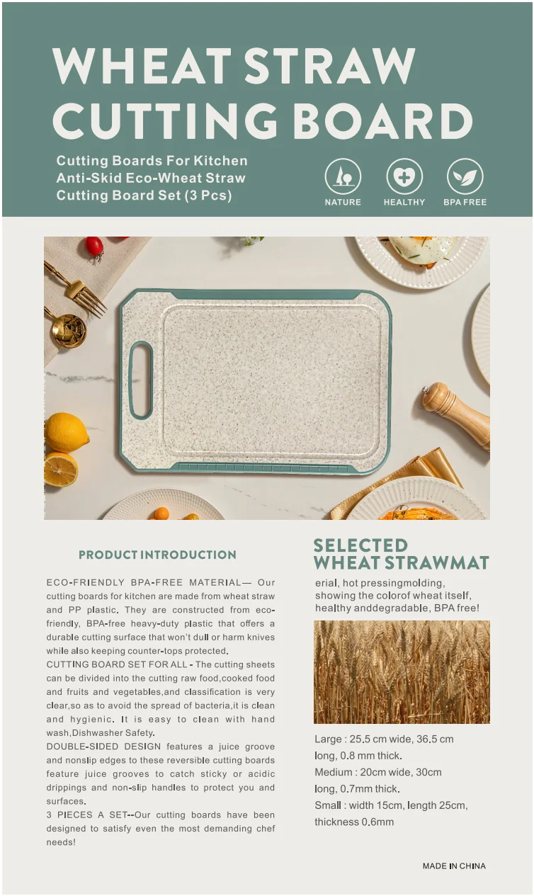 New Design Wheat Straw Kitchen Cutting Board Custom Fresh Color Plastic ...