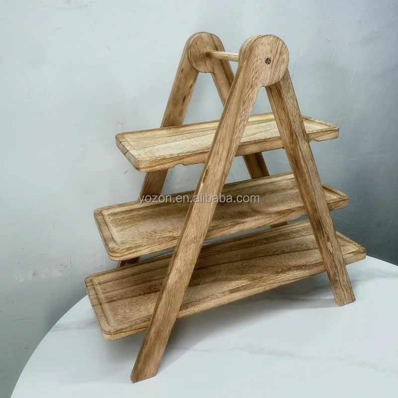 Customized Wood 3 Tiered Tray Serving Ladder Wooden Serving Platters ...