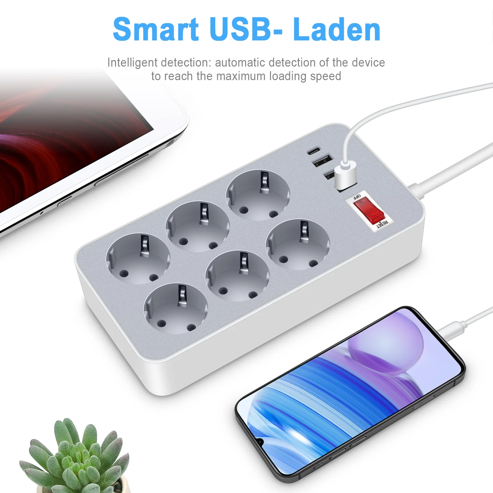 USB-B 1 USB-C Switch Power Button 10in1 Power Strip EU Plugs USB Socket ...