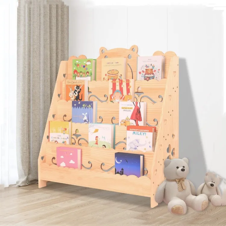 5 Tier Kid Book Shelves Wood Kids Stand Bookcase Cartoon Cubbies
