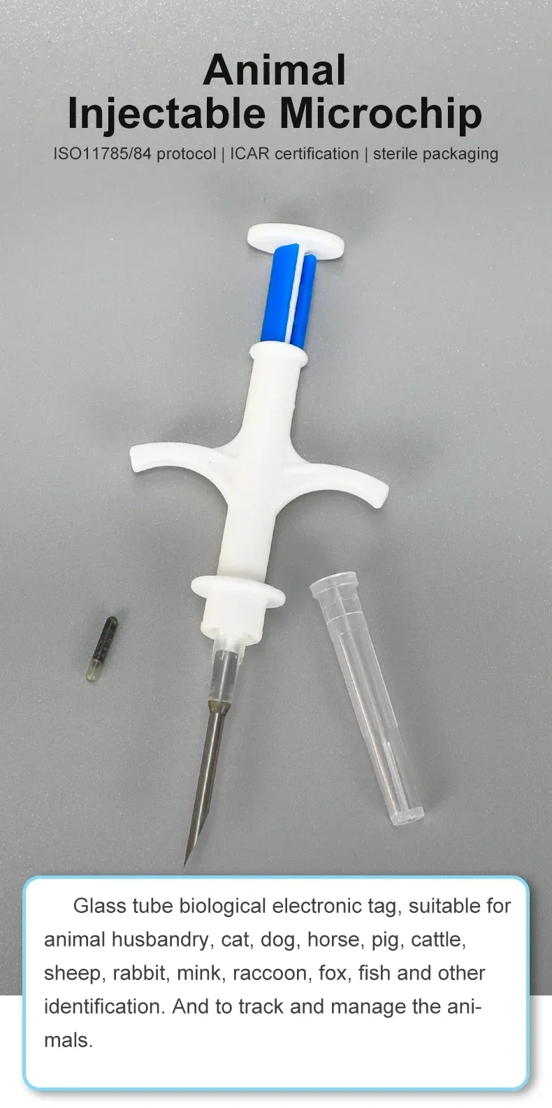 ICAR Approved Injectable Cat Dog Pet Microchip 134.2kHz Frequency Mini ...