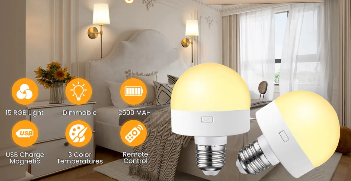 Cordless Emergency LED Bulb E14 E12 E27 RGB Dimming Magnetic Suction ...