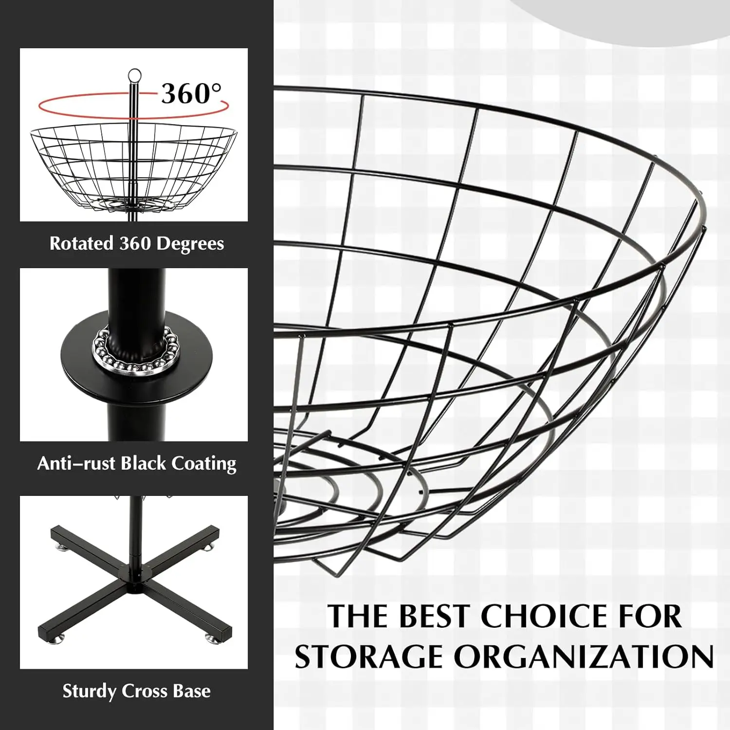 3-Tier Metal Wire Floor Spinner Toy Holder Basket Display Rack Round ...