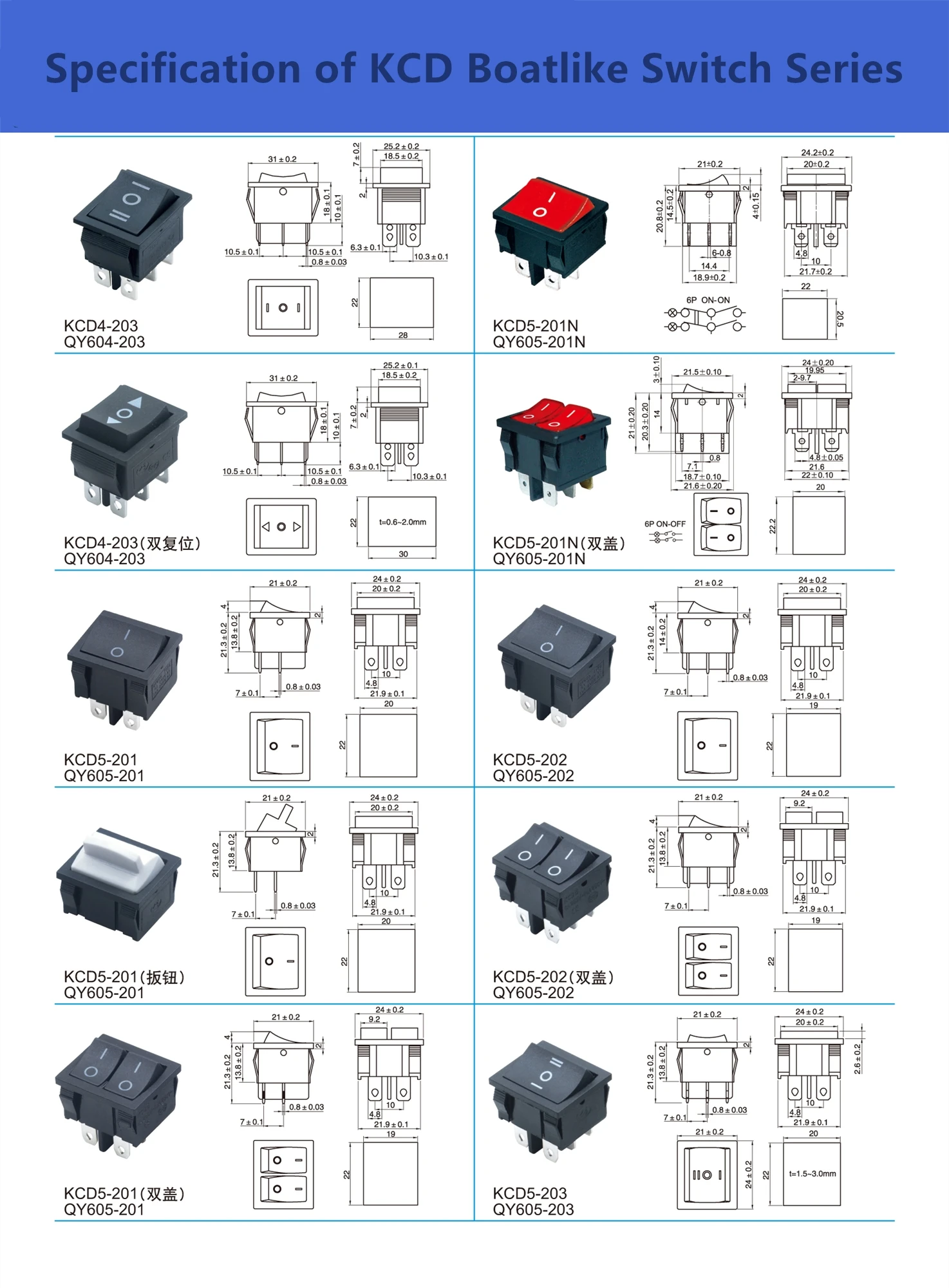 Kcd4 Dual Switch 250v Rocker Switch On/off 4pin /6pin Industrial Rocker ...