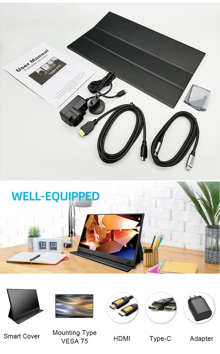 Portable Monitor 15.6 Inch FHD 1080P IPS HDR USB C Portable Screen HD ...