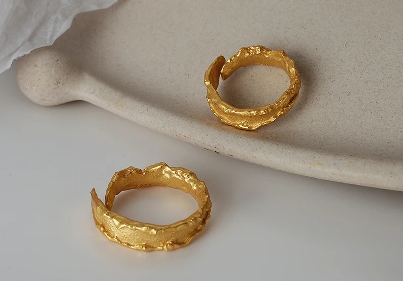 Niche Design Simple Jewelry Wrinkle Texture Ring Female Adjustable Finger Ring 925 Sterling ...