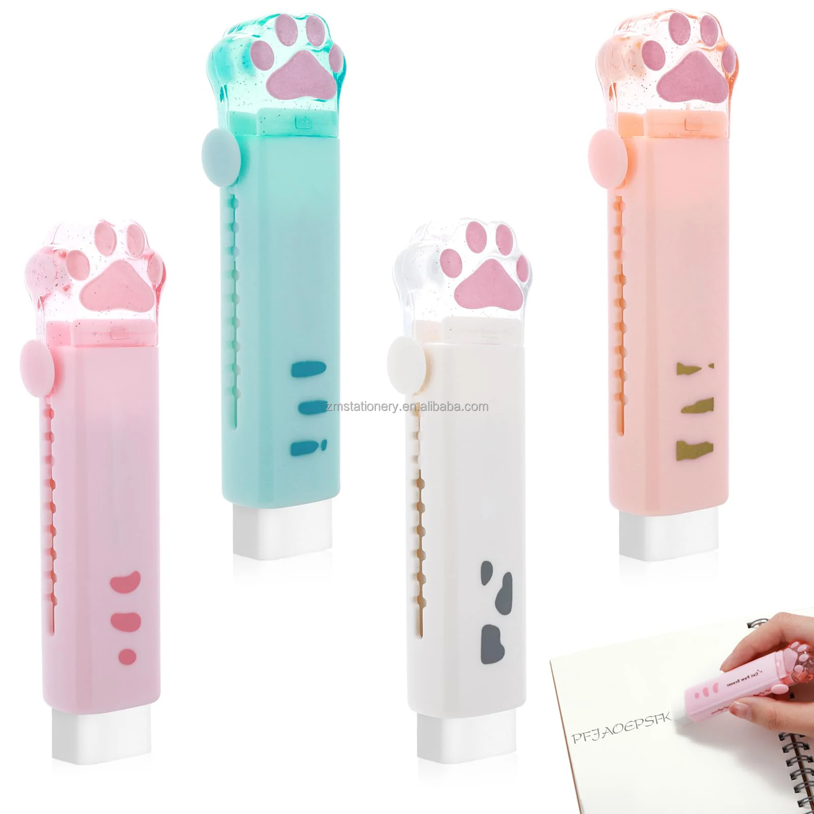 Kawaii Push-pull Design Erasers Cat Paw Portable Rubber Cute Erasers ...