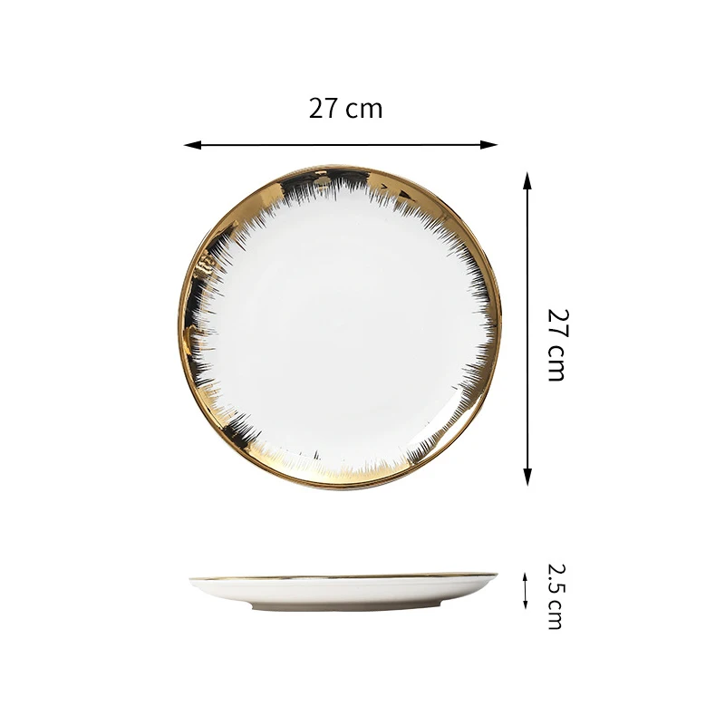 Luxury Nordic 6in 8in 10inch Gold Rim Ceramic Tableware Western Steak ...