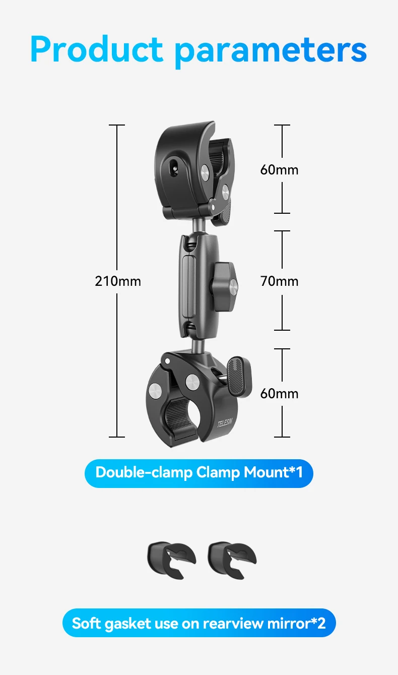 Telesin Dual Head Crab Pipe Mount - Strong Motorcycle Clamp for GoPro ...